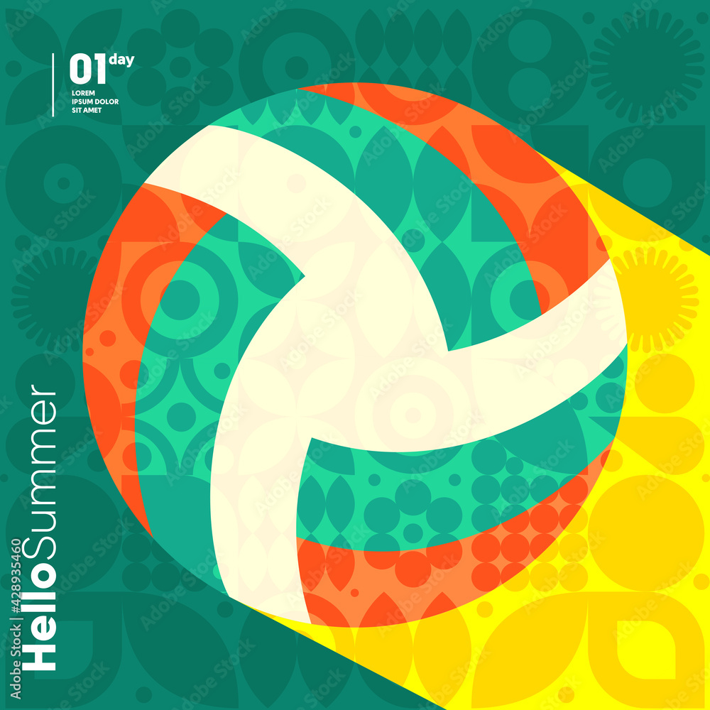 Volleyball. Summer. Flat vector illustration. Summer time, background ...