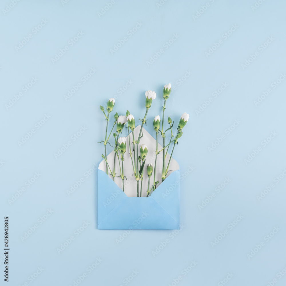 Minimal newsletter email concept made of blue envelope with white ...