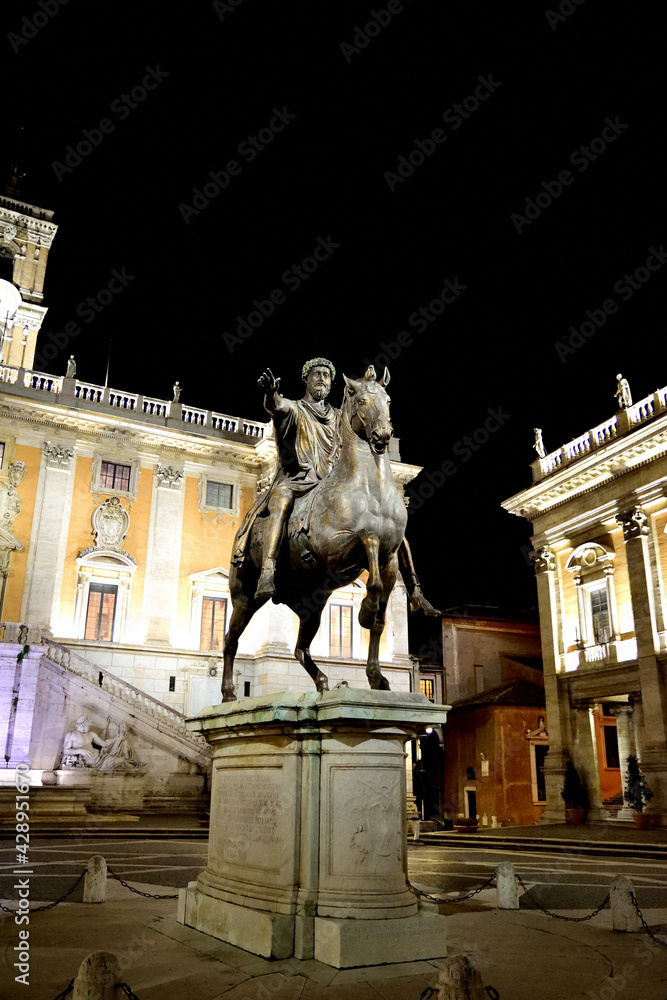 view of Capitoline square (Piazza del Campidoglio) and Equestrian ...