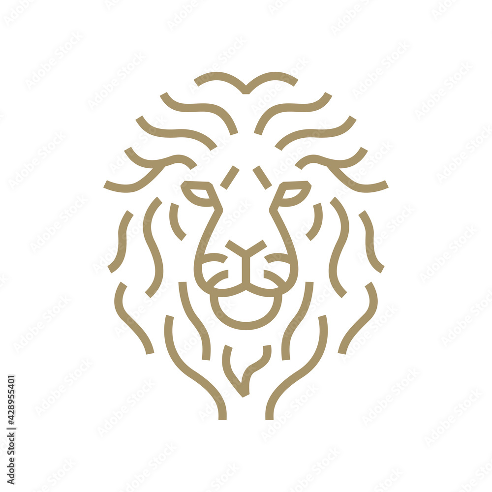 lion face monoline outline logo vector icon illustration Stock Vector ...