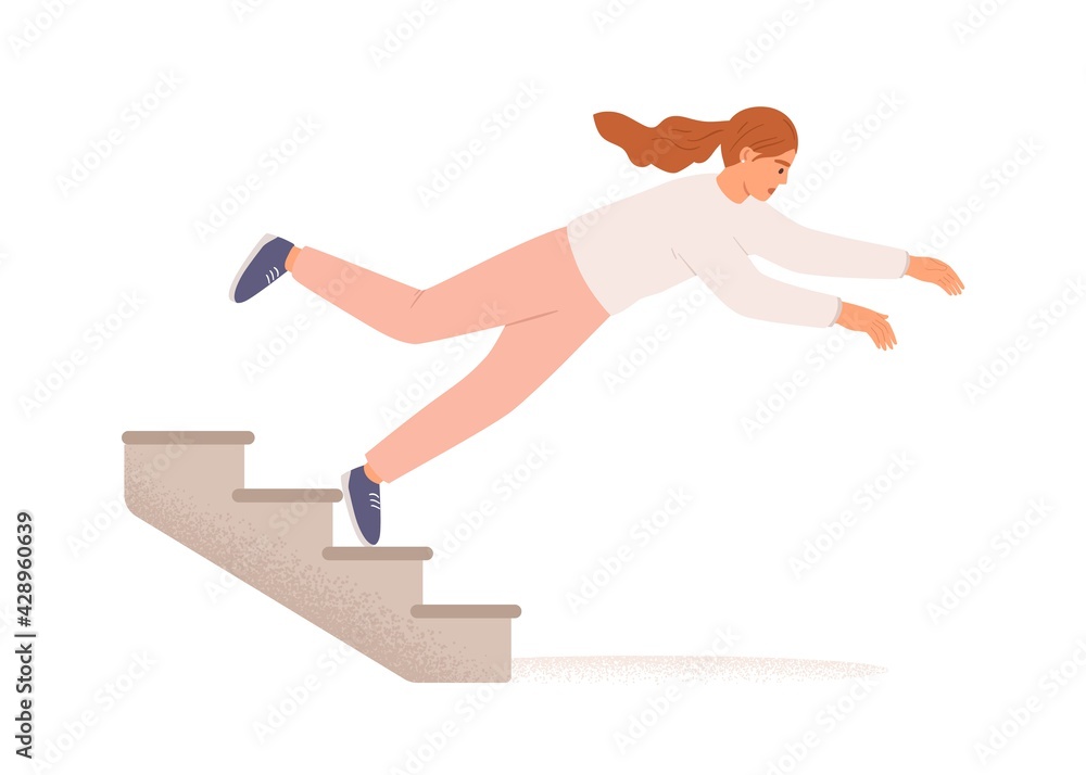 Employee falling down from career ladder. Sudden fall of woman from ...