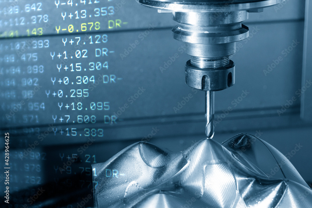 Abstract scene of CNC milling machine and G-code data background ...