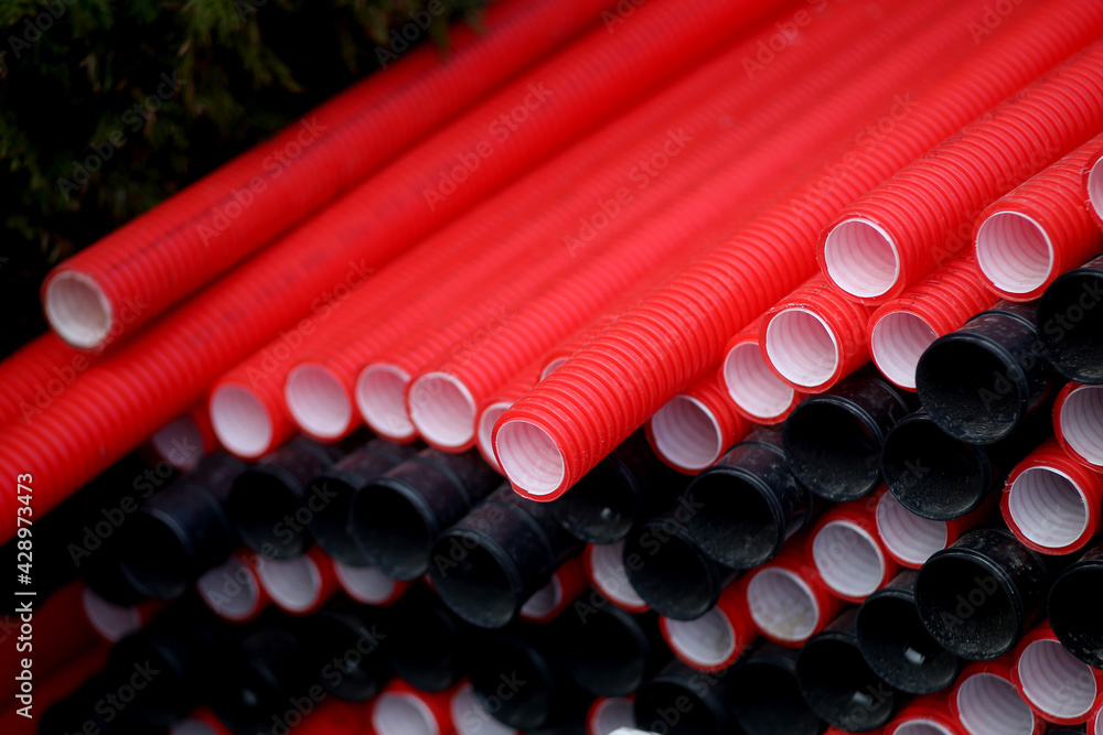 Foto de PVC pipes of various colors on the construction site do Stock ...
