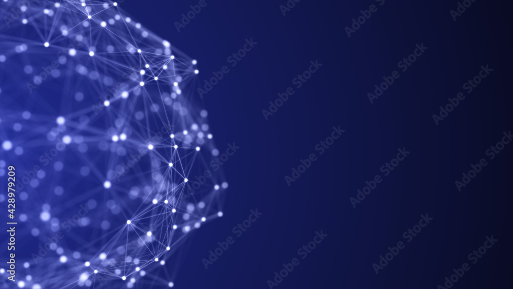 Technology grid sphere. Blue sphere consisting of points and lines ...