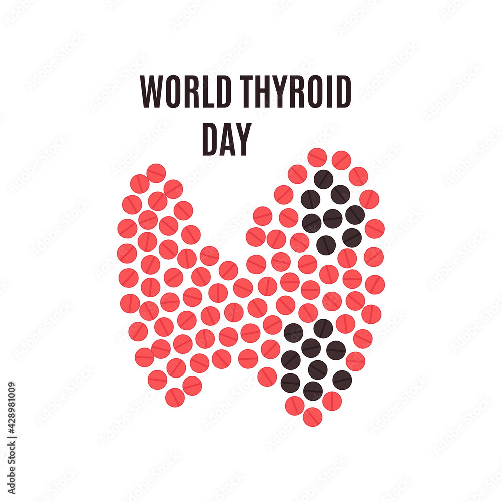World Thyroid Day poster with thyroid gland made of pills on white ...