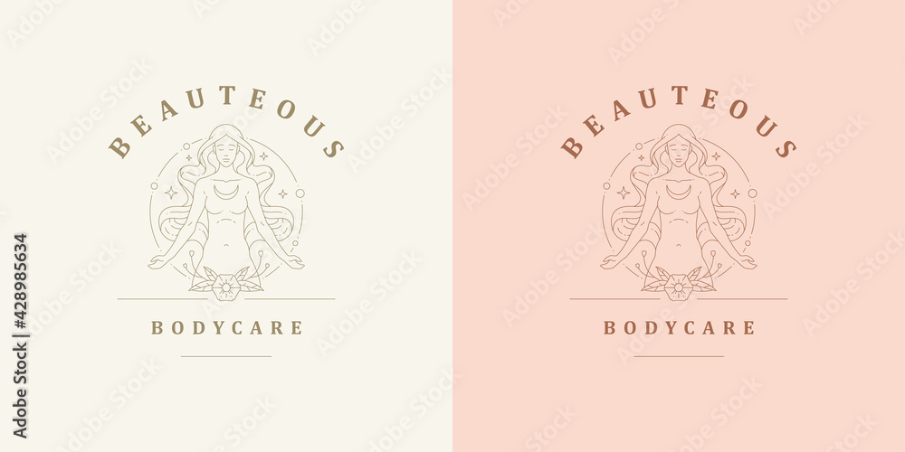 Magic female with flowers logo emblem design template vector ...
