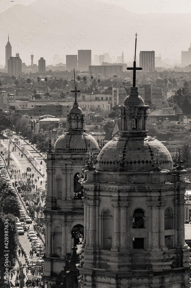 Towers of the Temple Expiatorio a Cristo Rey in Mexico City, with a ...