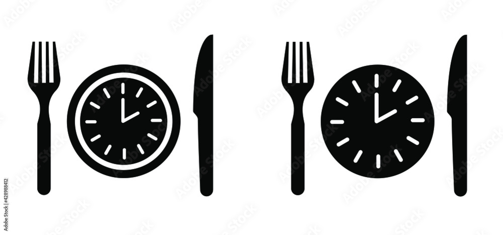 Dinner time. Plate, fork and knife icon. Food symbol for bar, cafe ...