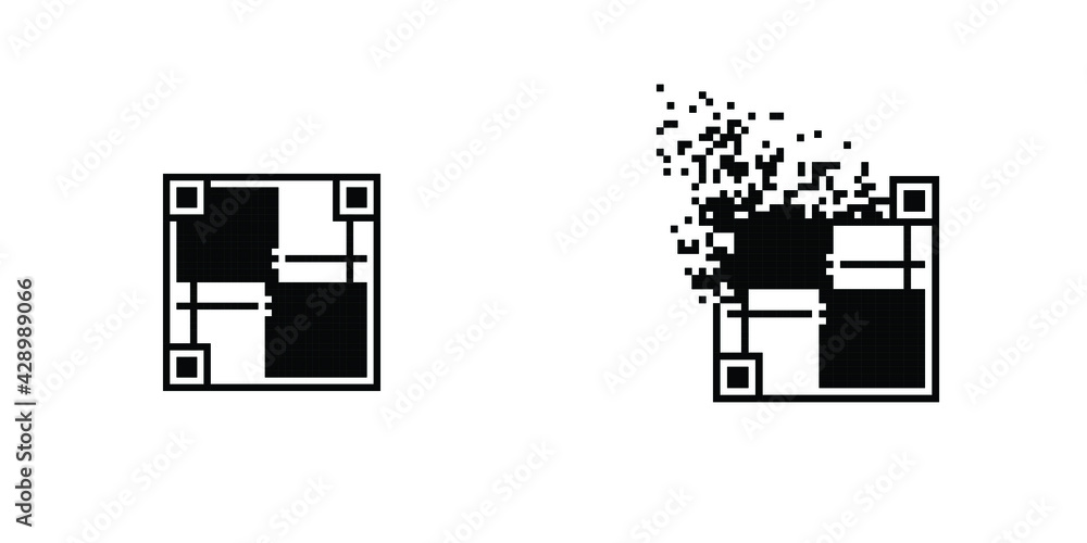 Ornamental Qr code 8 bit dispersed filled rectanlge, illustration for graphic design, colors ...
