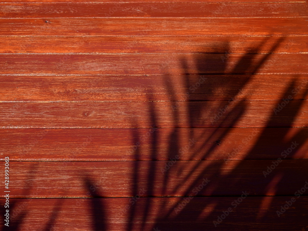 shadow of palm leaf on brown wood table Stock Photo | Adobe Stock