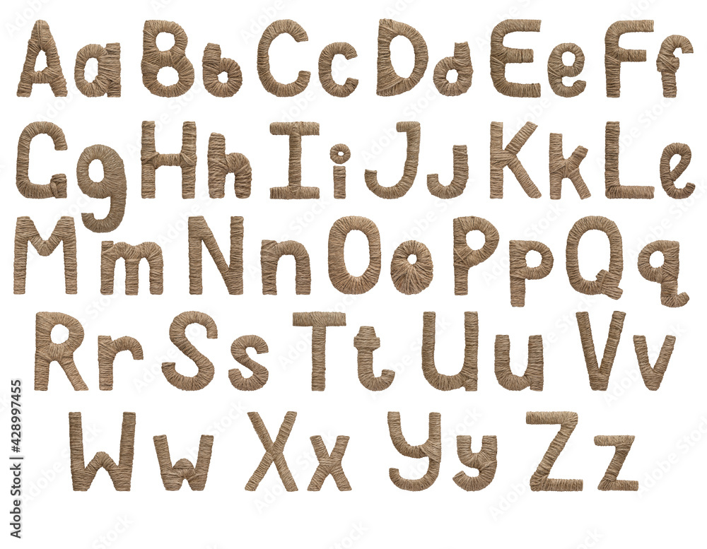 Light brown beige rope alphabet made from environmentally friendly ...