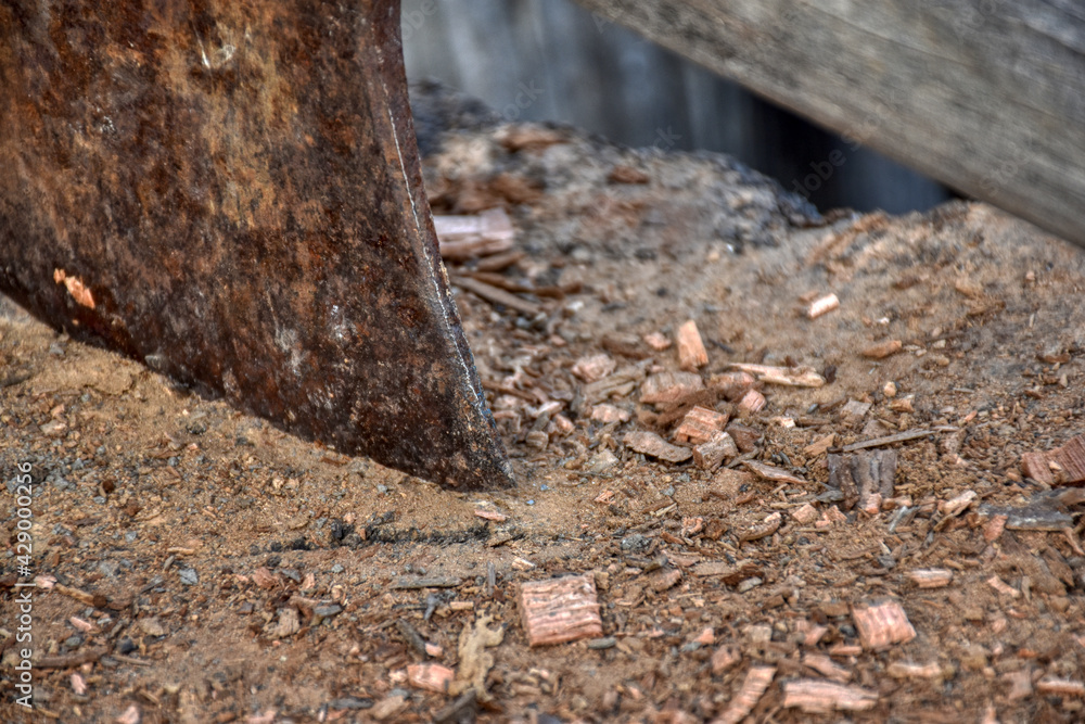 Axt, Hacke, Hackstock, Holz, Klinge, scharf, Stumpf, Holzgriff, Eisen ...