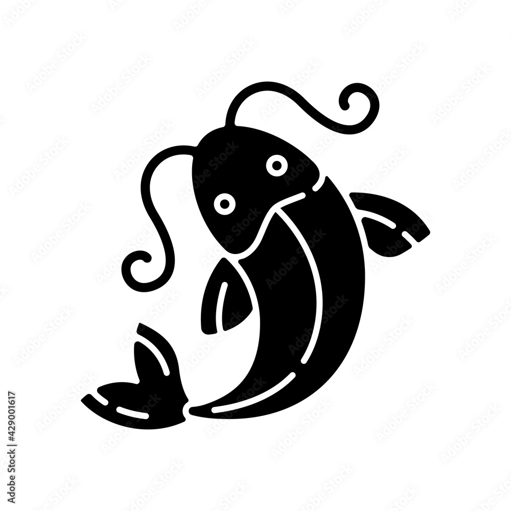 Koi fish black glyph icon. Traditional Japanese symbol of luck. Water ...