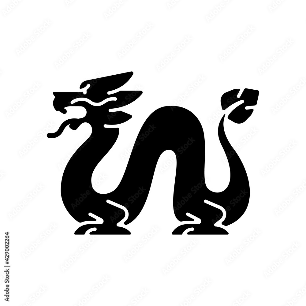 Loong dragon black glyph icon. Ancient Chinese traditions. Mythological ...
