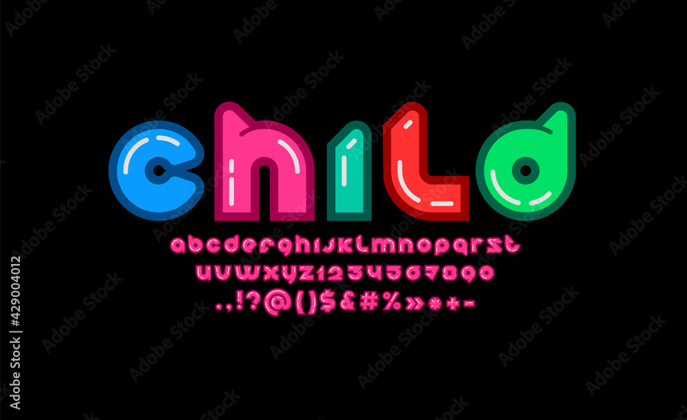 Multi colored modern alphabet, original rounded font, trendy letters ...