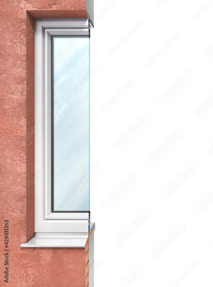 Slice of window in the wall. See structure and layers. 3d illustration ...
