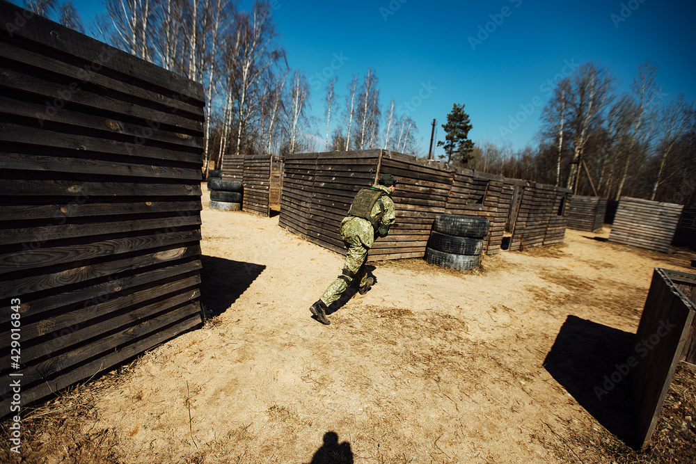 a laser tag game on the training ground. military tactical training ...