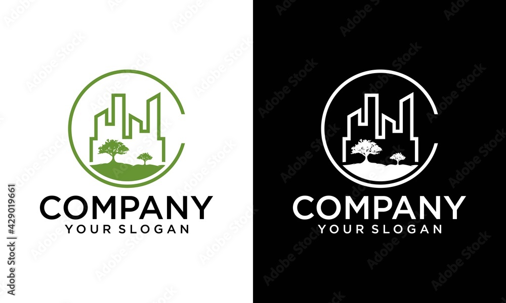 Urban garden, City farm logo design linear style. Vector illustration ...
