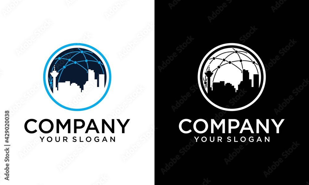 Vetor do Stock: Network City Logo Template Design, City Tech with Blue ...
