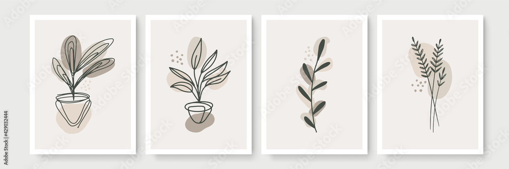 Abstract modern botanical boho poster collection. Organic bohemian wall ...