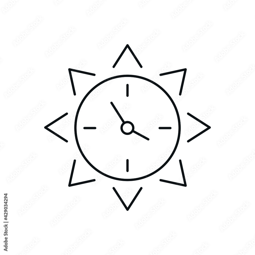 Sun clock linear icon. Time management. Thin line customizable ...