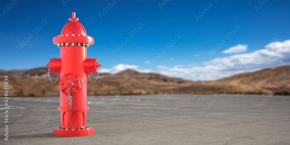 Firefighting public system fire hydrant red color outdoors in forest ...