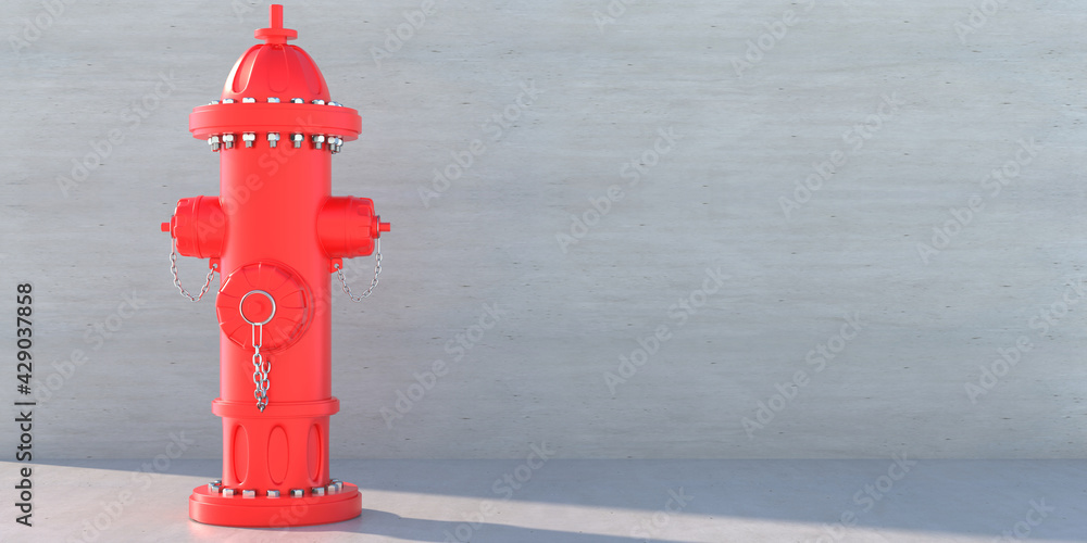 Firefighting public system fire hydrant red color outdoors on concrete ...