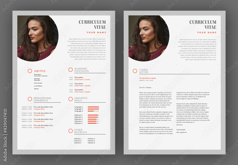 CV and Cover Letter Layout Stock Template | Adobe Stock