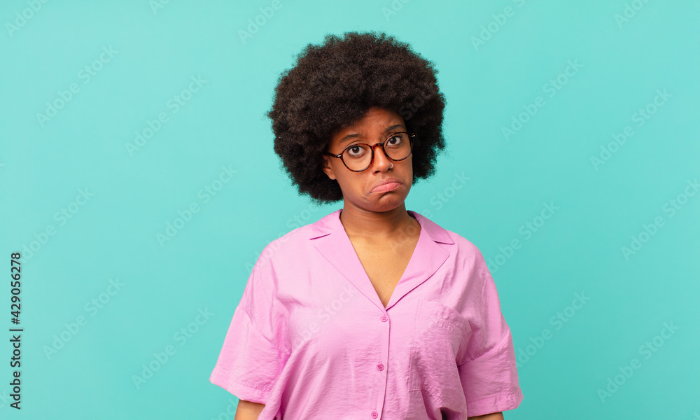 Afro Black Woman Feeling Sad And Whiney With An Unhappy Look Crying