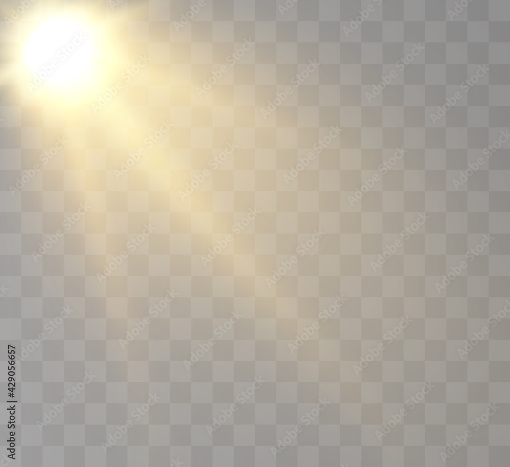 Sun on a transparent background with rays and glare vector illustration ...