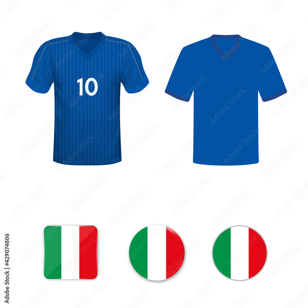 National football shirt of the Italy national team. Set of football T ...
