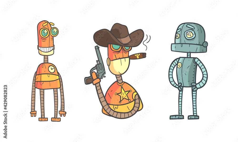 Metal Robot with Different Emotions as Cartoon Mechanical Android in ...