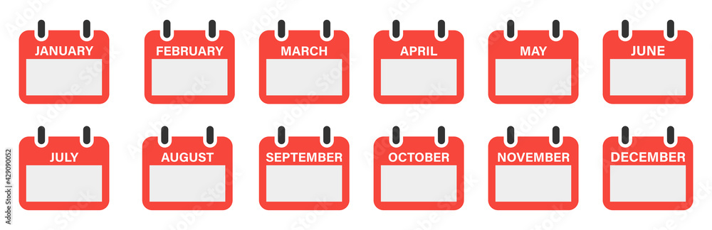 Collection of Calendar Icons. Twelve months of the year. Set of vector ...