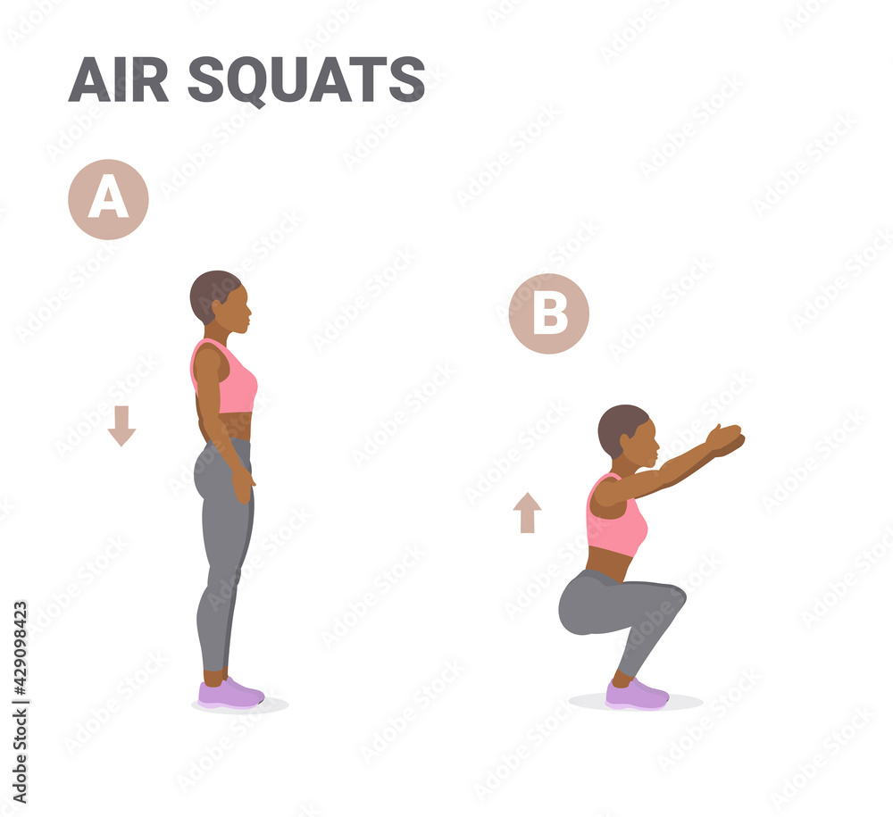 Afro-American Girl doing Air Squats Exercise Home Workout Guidance ...