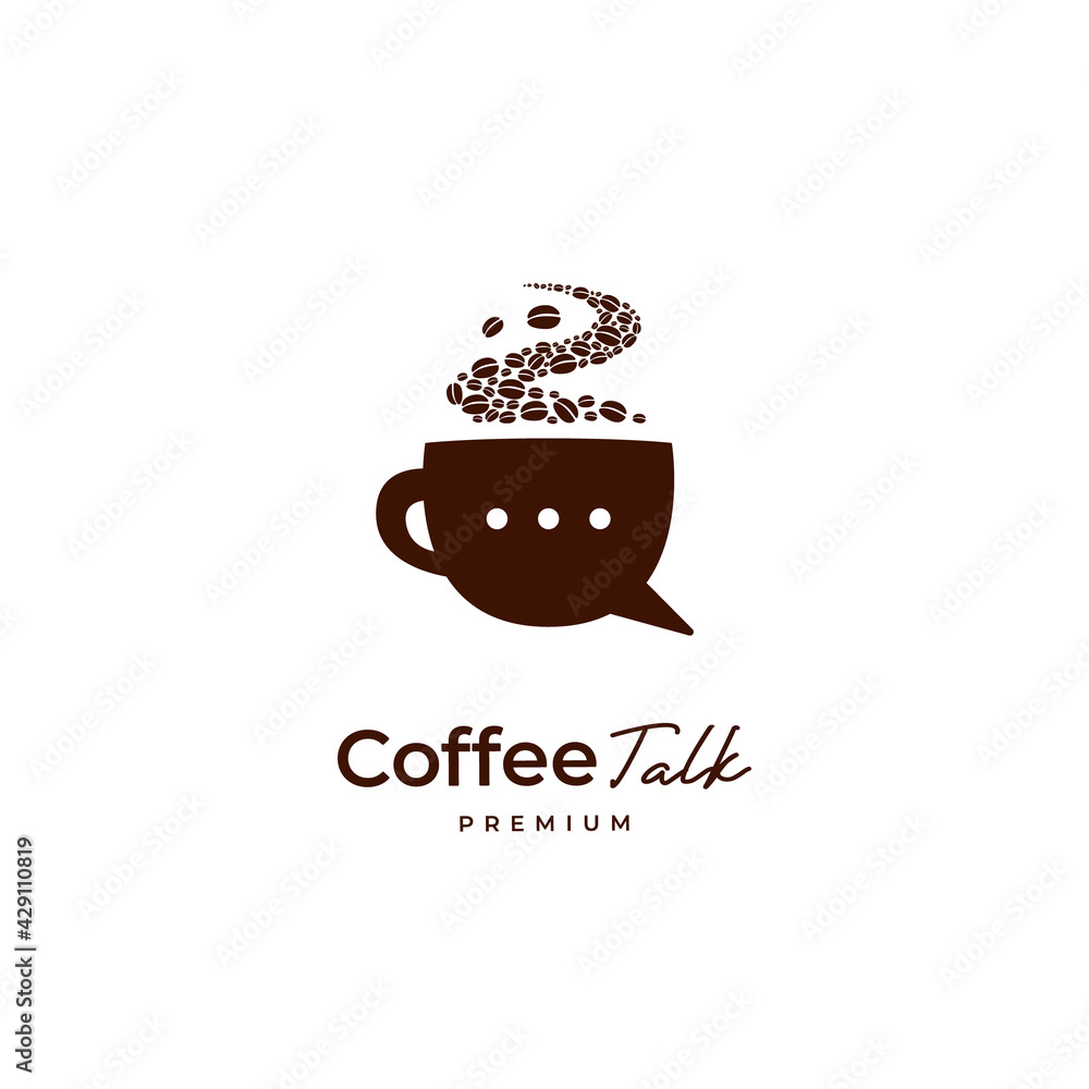 Premium coffee bean talk logo, brown coffee cup with bubble chat icon ...