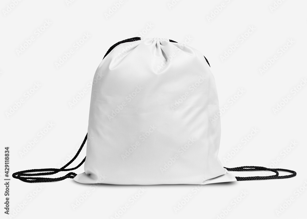 Simple white drawstring bag with black rope Stock Photo | Adobe Stock