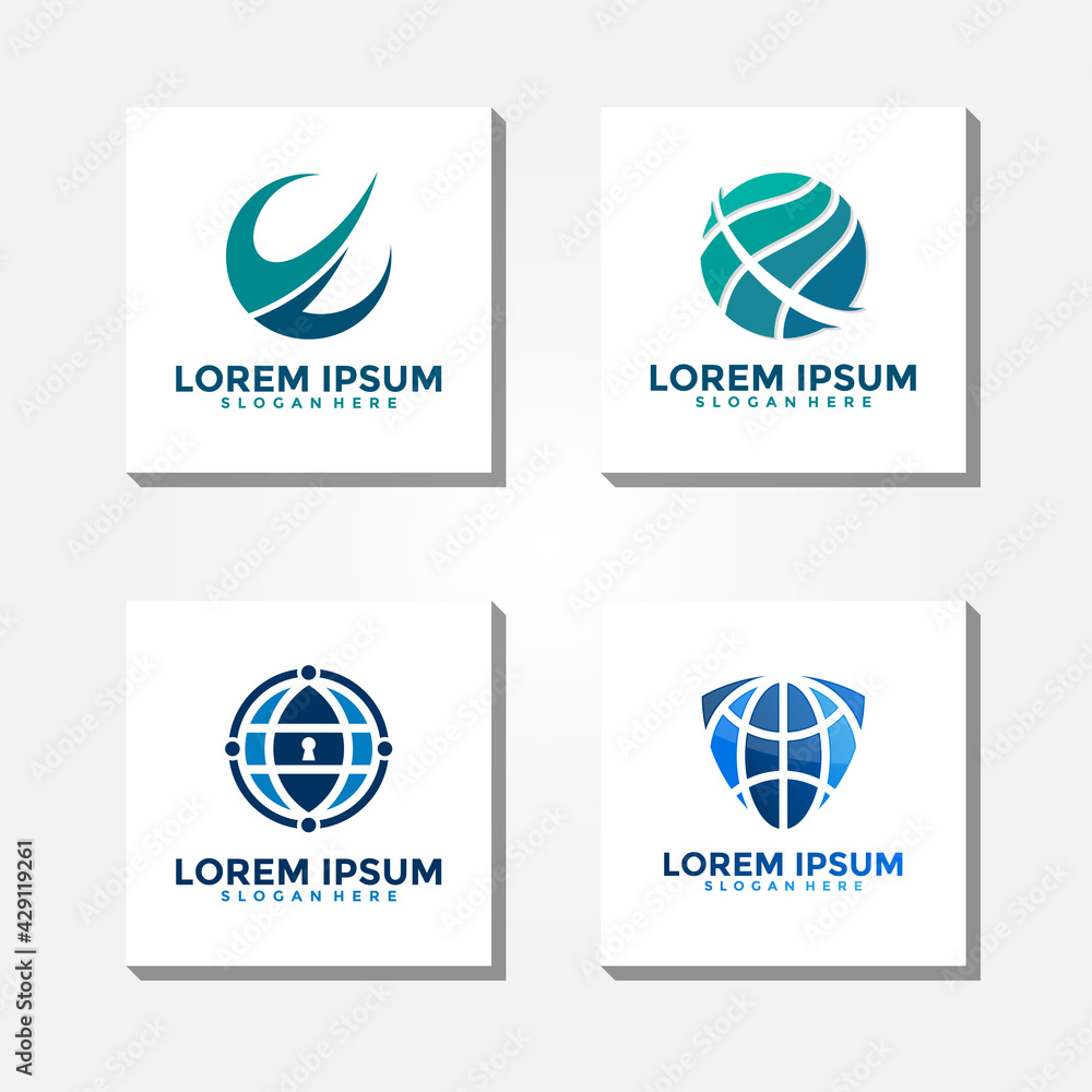 Global Protection Logo Template Design Collection. Global security logo ...