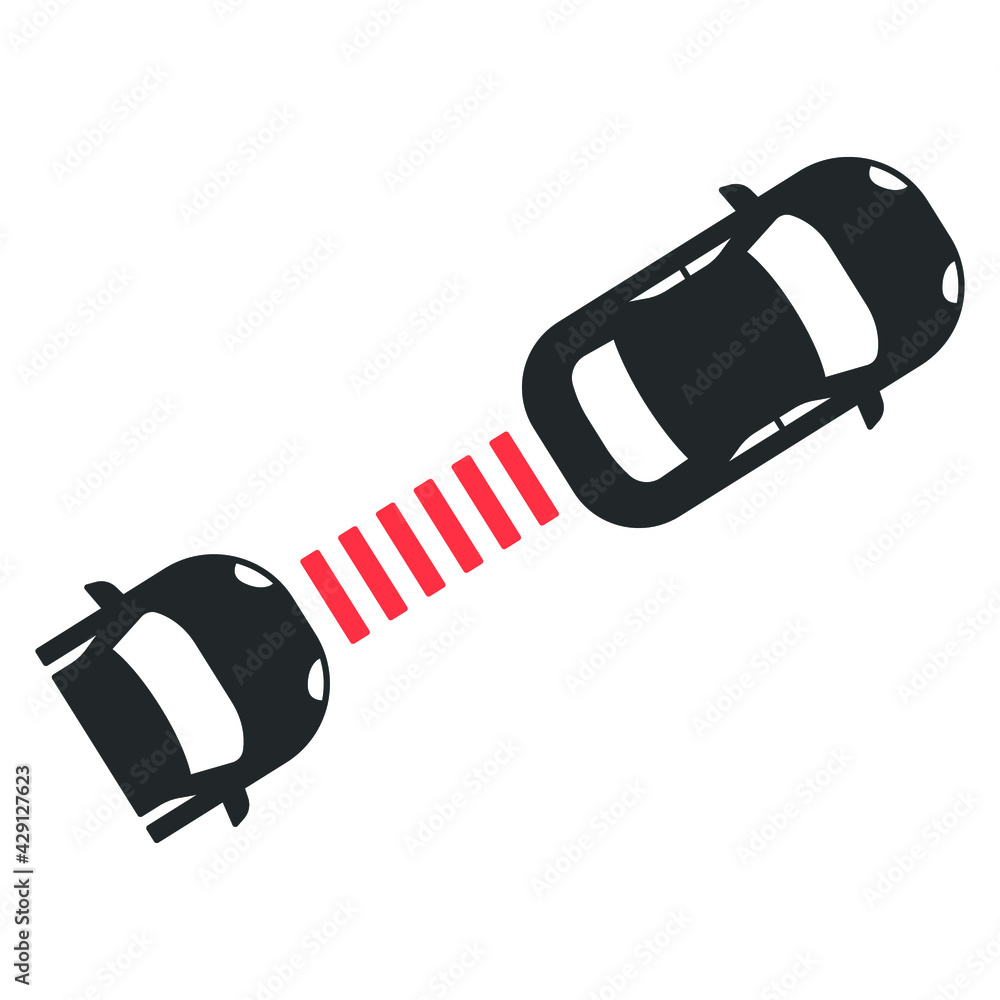 Adaptive cruise control system glyph icon. Simple solid style. Car ...