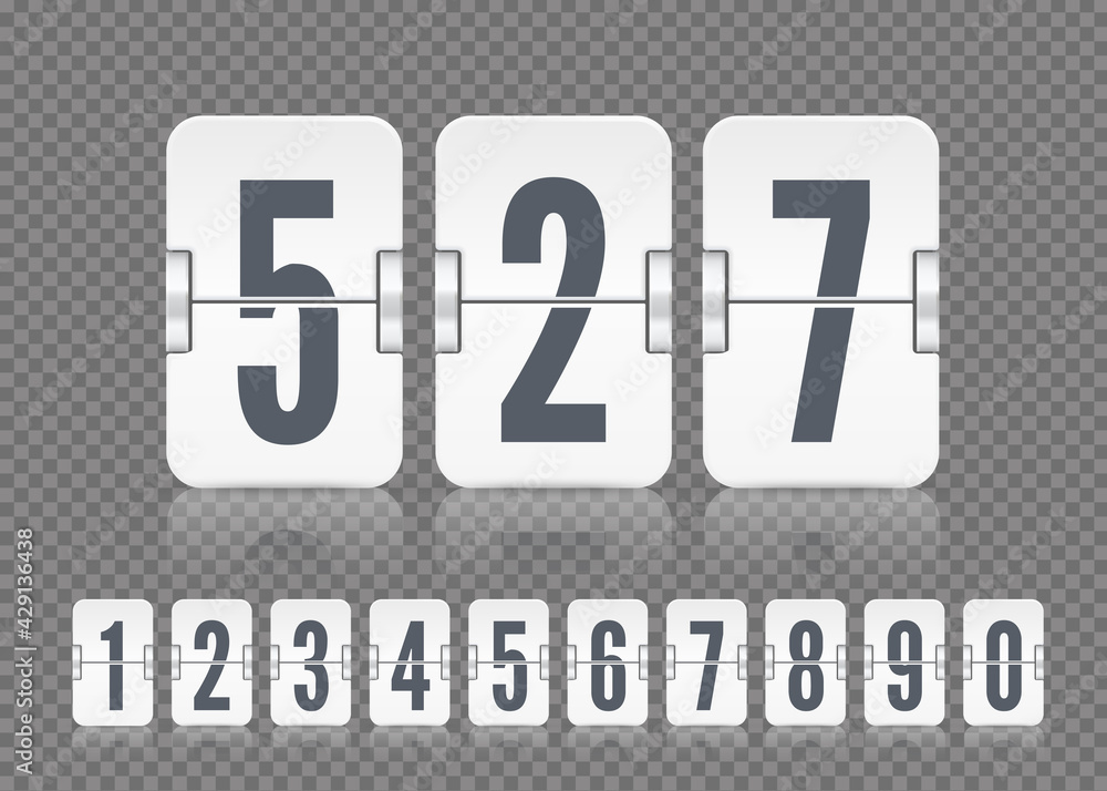 Vector White Scoreboard Numbers With Reflections For Flip Countdown