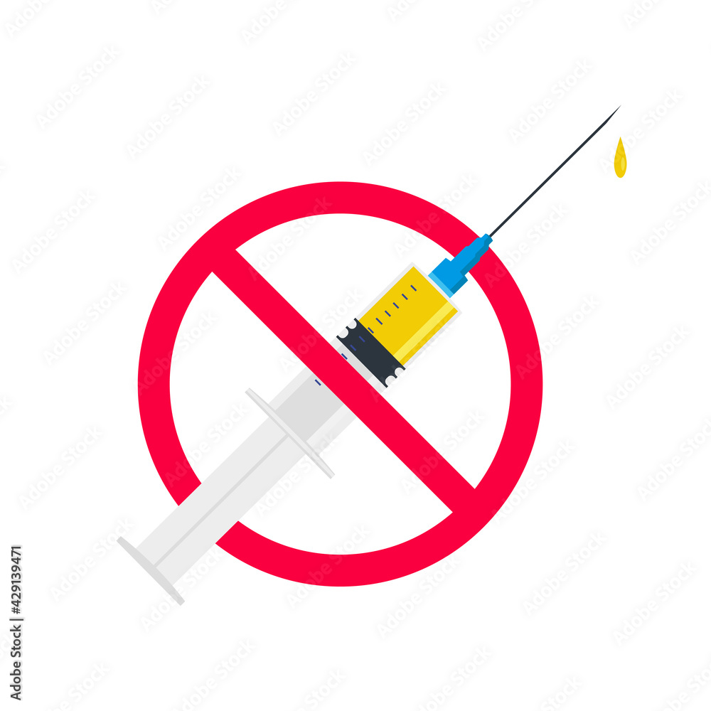 no vaccine in the crossed out red circle syringe. Medical syringe in ...