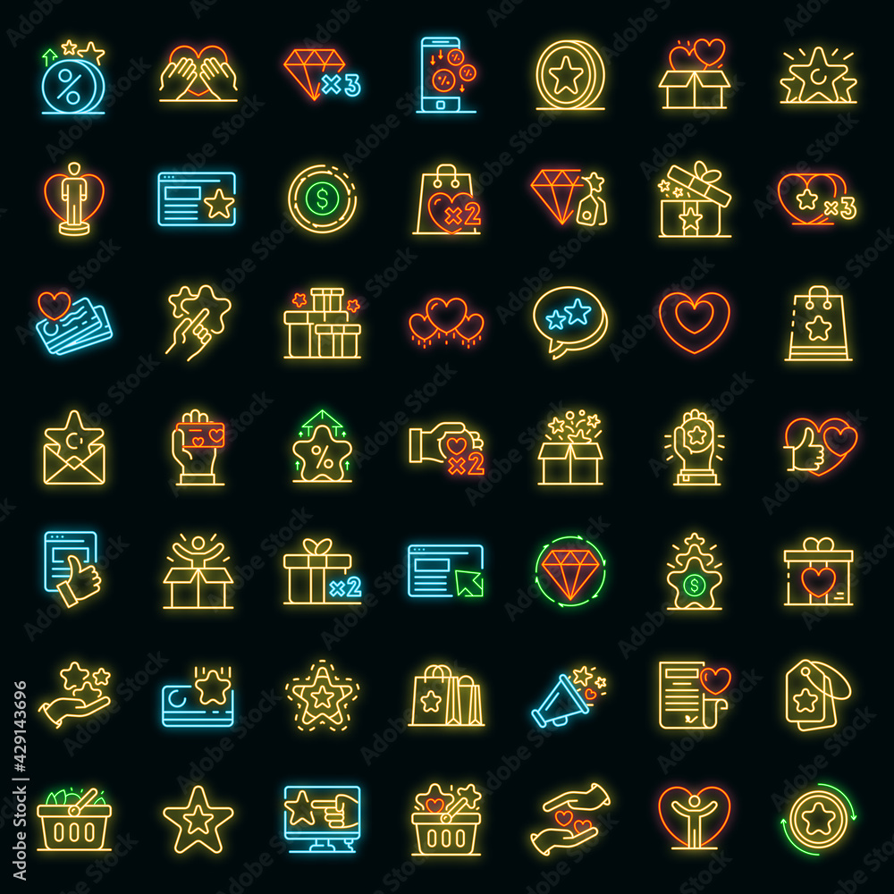 Loyalty program icons set. Outline set of loyalty program vector icons ...