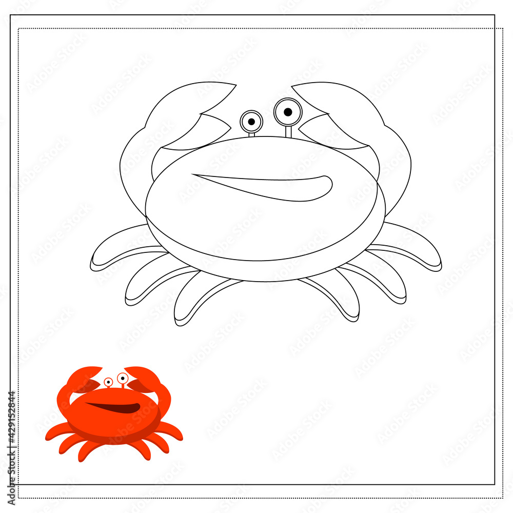 Page of the coloring book, crab. Sketch and color version. Coloring ...