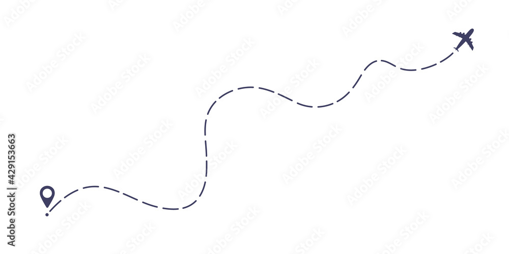 Airplane dashed line path flat style design vector illustration ...