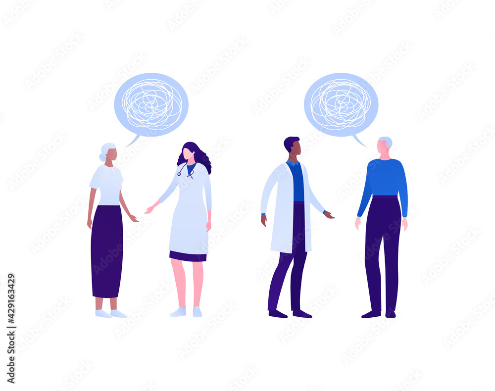 Doctor and patient. Brain disease concept. Vector flat people ...