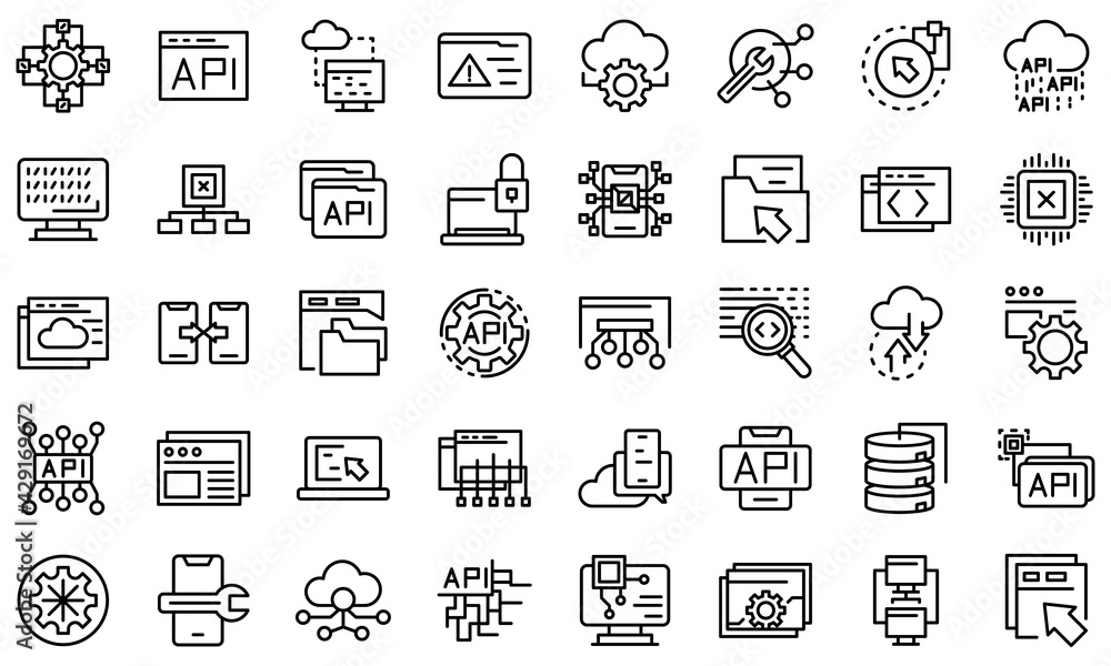 API icons set. Outline set of API vector icons for web design isolated ...
