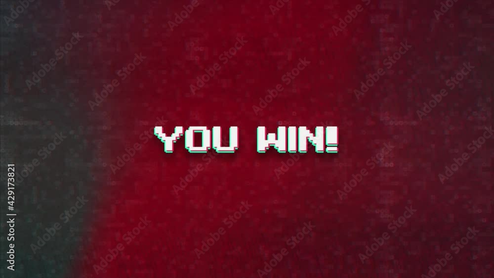 You win text on old tv glitch screen. Motion animation on a colorful ...