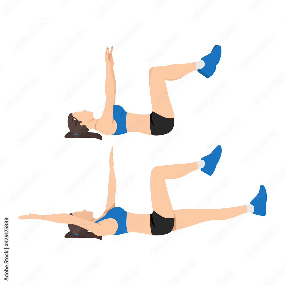 Woman doing dead bug exercise. Abdominals exercise. Flat vector ...