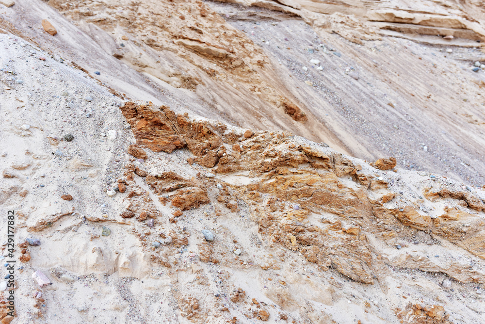 Land structure in open pit mining. Ground background in quarry. Rock ...
