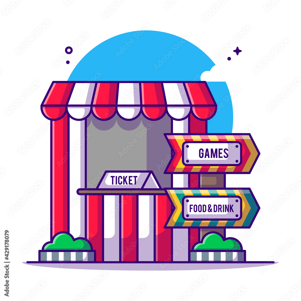 Ticket Stand and Sign Festival Vector Cartoon Illustration. Amusement ...