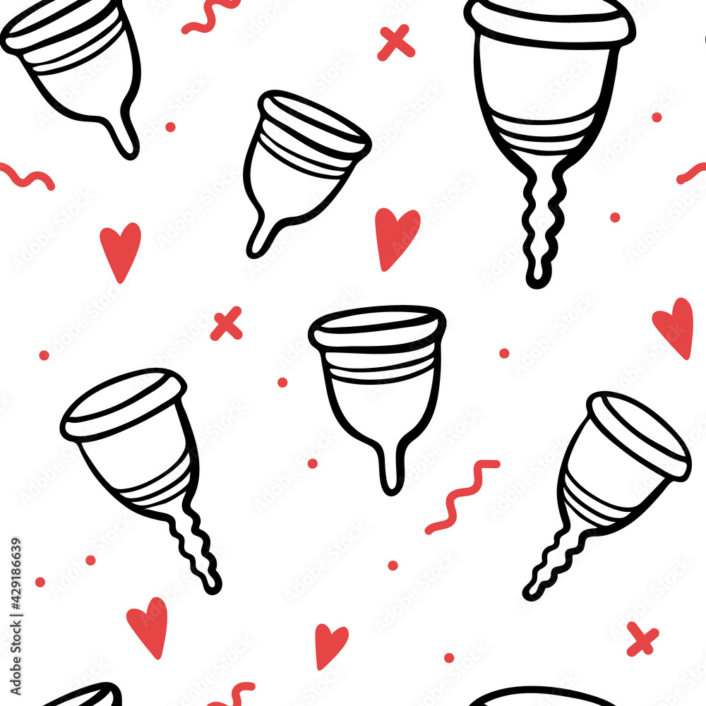 hand-drawn menstrual cup seamless pattern. Vector line illustration ...